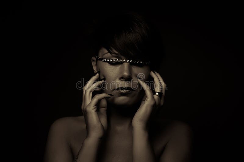 Emotion Expression Dark Girl Face Stock Photo - Image of gothic, girl ...