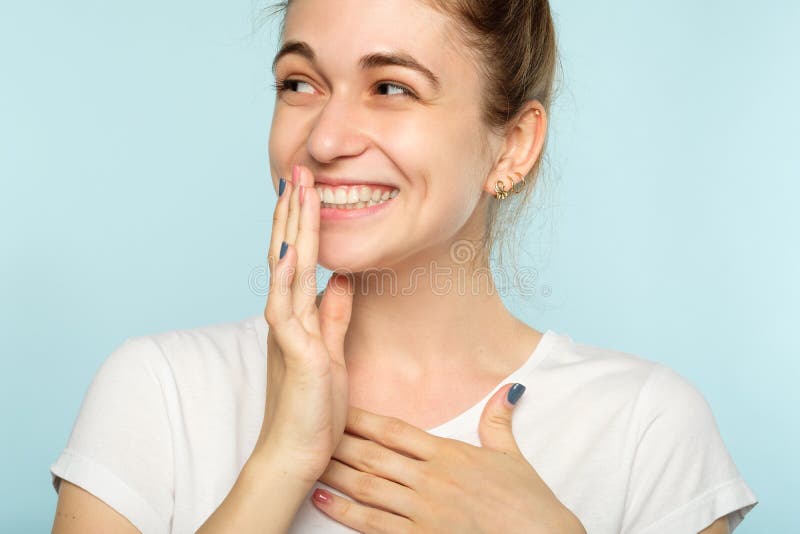 Emotion Face Smiling Woman Pleased Self Satisfied Stock Photo - Image ... Emotion Face Smiling Woman Pleased Self Satisfied Stock Photo - Image ...