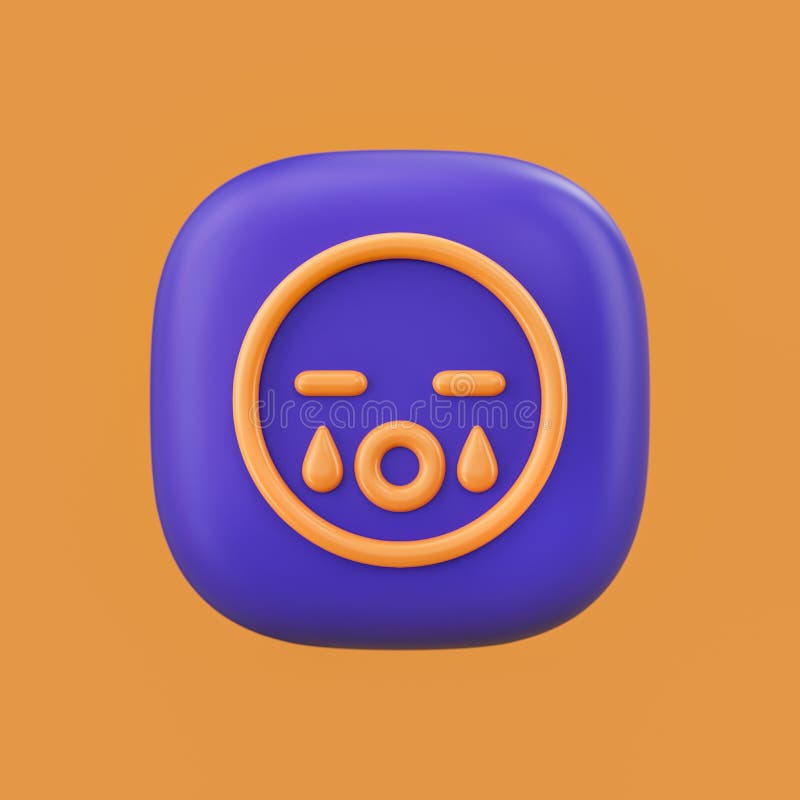 Emotion Icon, Cry 3D Icon on a Rounded Button Shape, Outline Emoji, 3d Rendering, Flat ...