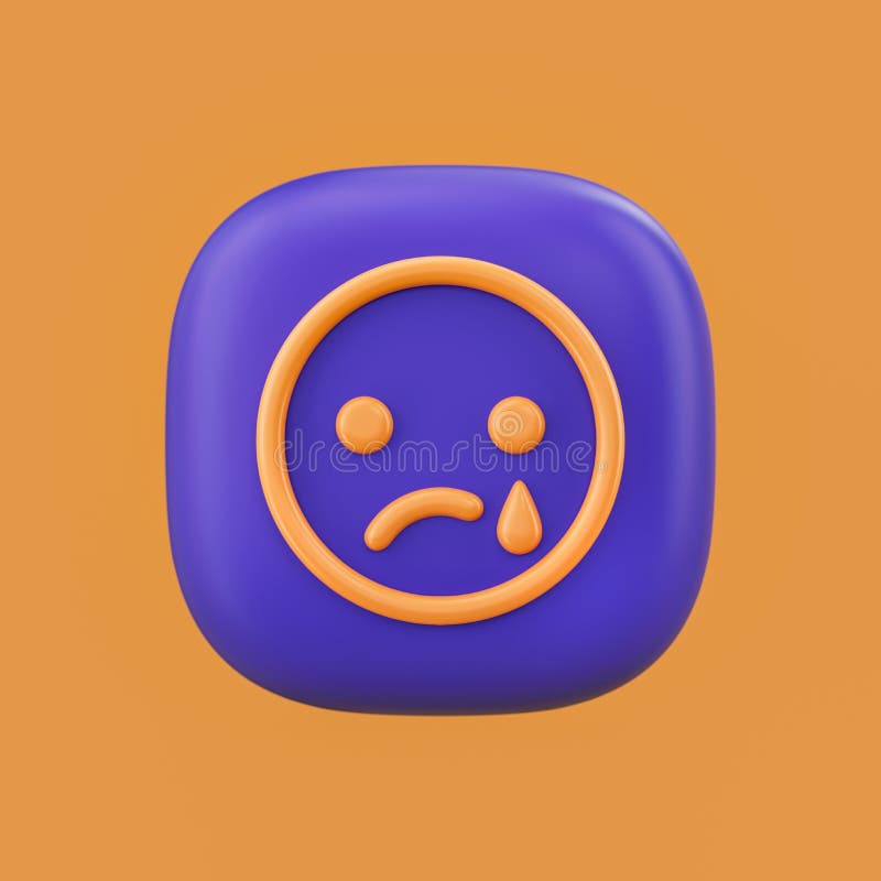 Emotion Icon, Cry 3D Icon on a Rounded Button Shape, Outline Emoji, 3d Rendering, Flat ...