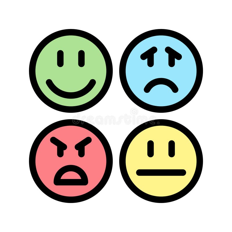 Emotion Icon Expressive Designs in Flat Lineal Color Style Stock Vector - Illustration of ...