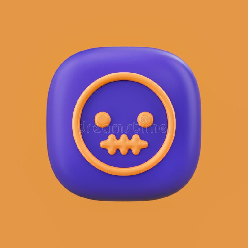Emotion Icon, No Words 3D Icon on a Rounded Button Shape, Outline Emoji ...