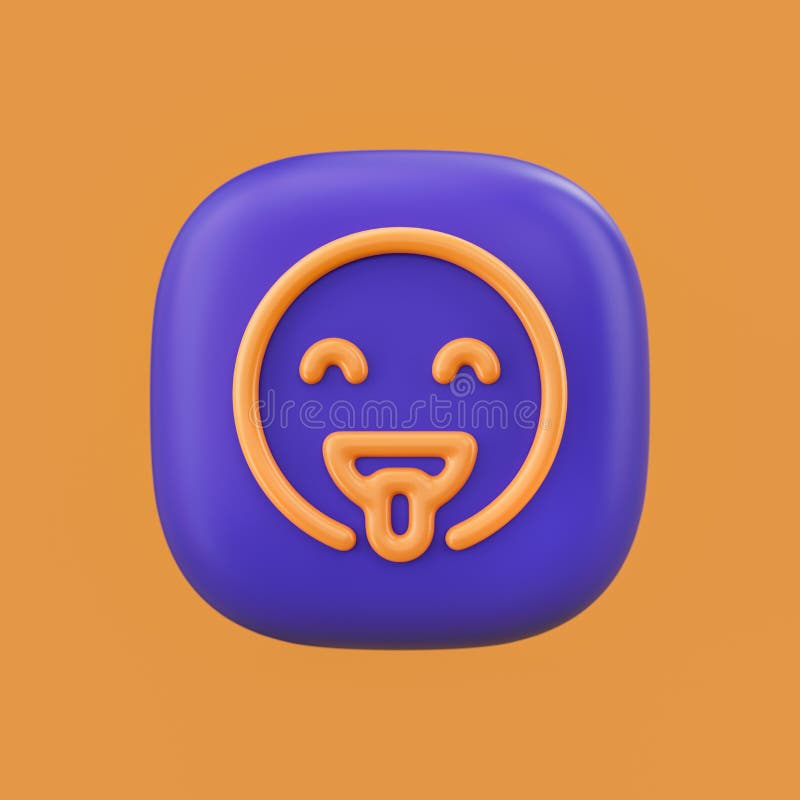 Emotion Icon, Silly 3D Icon on a Rounded Button Shape, Outline Emoji ...