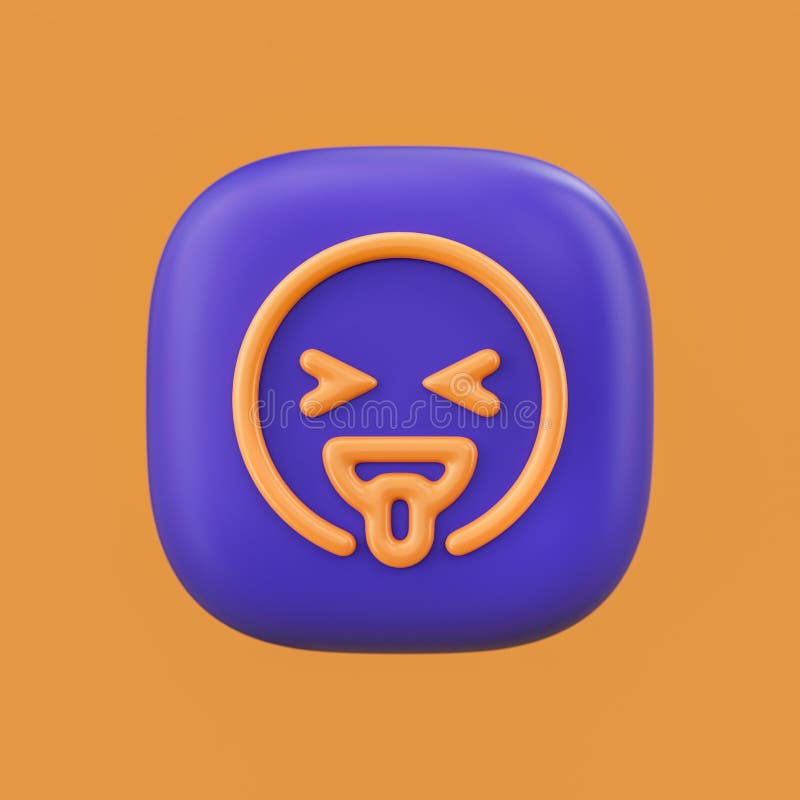 Emotion Icon, Spiteful 3D Icon on a Rounded Button Shape, Outline Emoji ...
