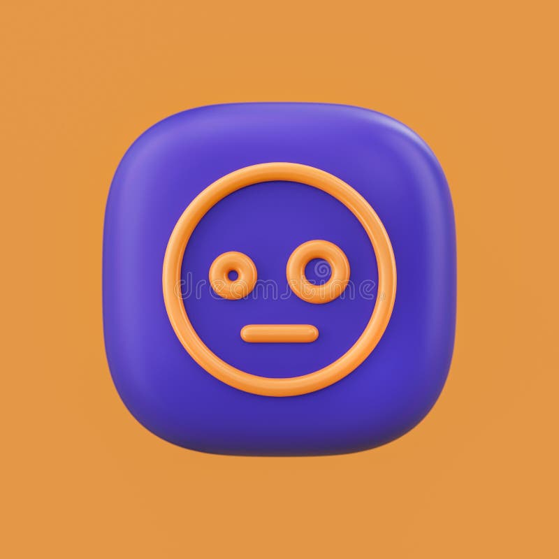 Emotion Icon, Speechless 3D Icon on a Rounded Button Shape, Outline Emoji, 3d Rendering, Flat ...