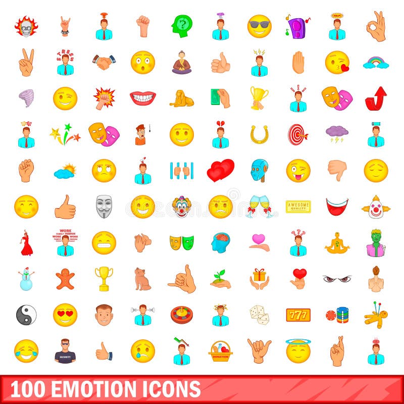 100 Emotion Icons Set, Cartoon Style Stock Vector - Illustration of ...