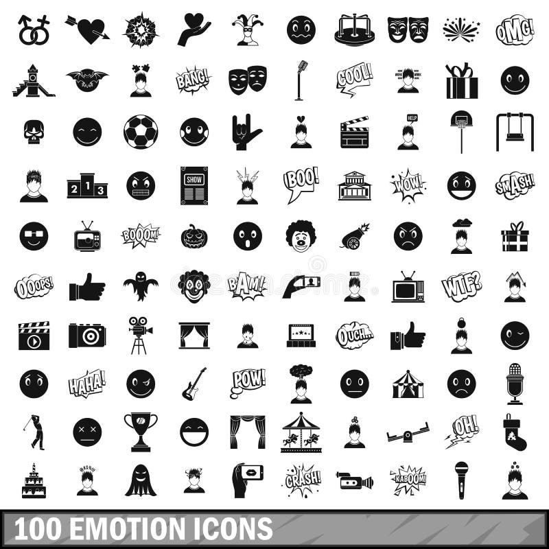 100 Emotion Icons Set, Simple Style Stock Vector - Illustration of ...