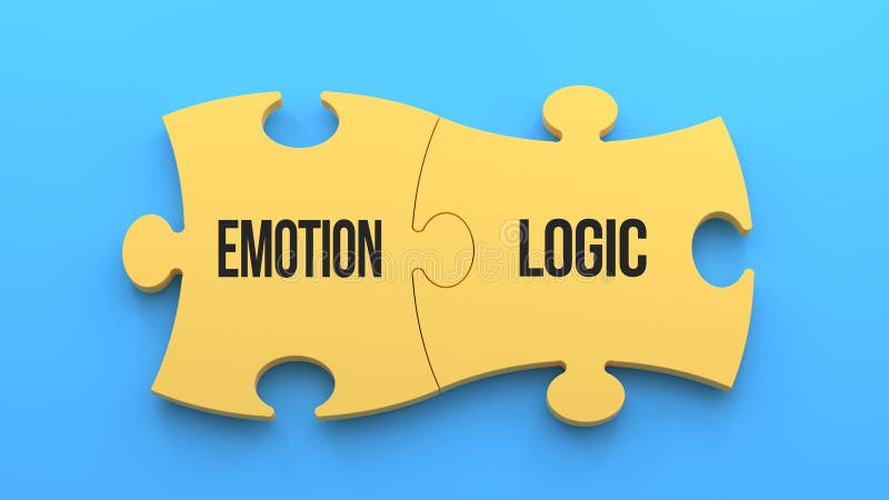 Emotion and Logic Text Message on Jigsaw Puzzle. Blue Background,3d ...