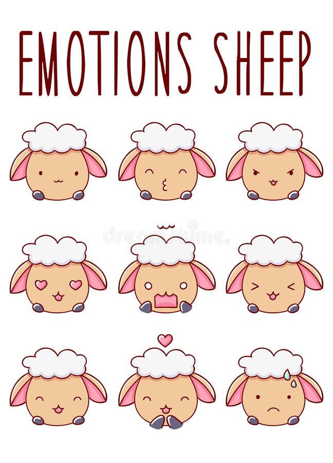 Emotion Sheep Set, Hand Drawn Isolated on White Background Stock Vector ...