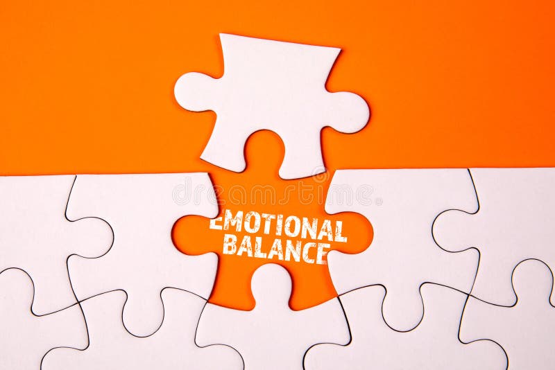 Emotional Balance Concept. White Puzzle Pieces and Text on an Orange ...