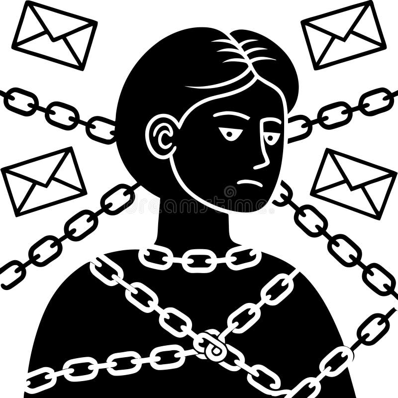 Emotional Burden Black and White Illustration of Person Bound by Chains ...