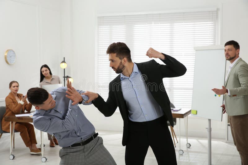Emotional Colleagues Fighting in Office. Workplace Conflict Stock Photo ...
