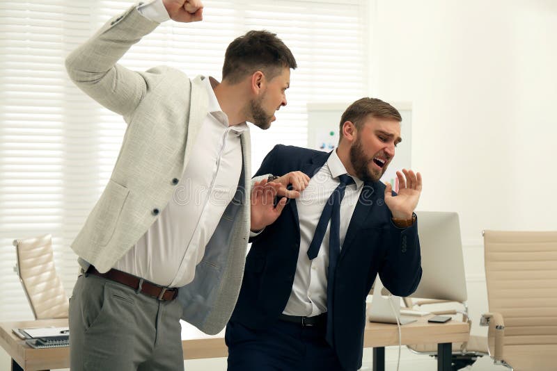 Emotional Colleagues Fighting in Office. Workplace Conflict Stock Image ...
