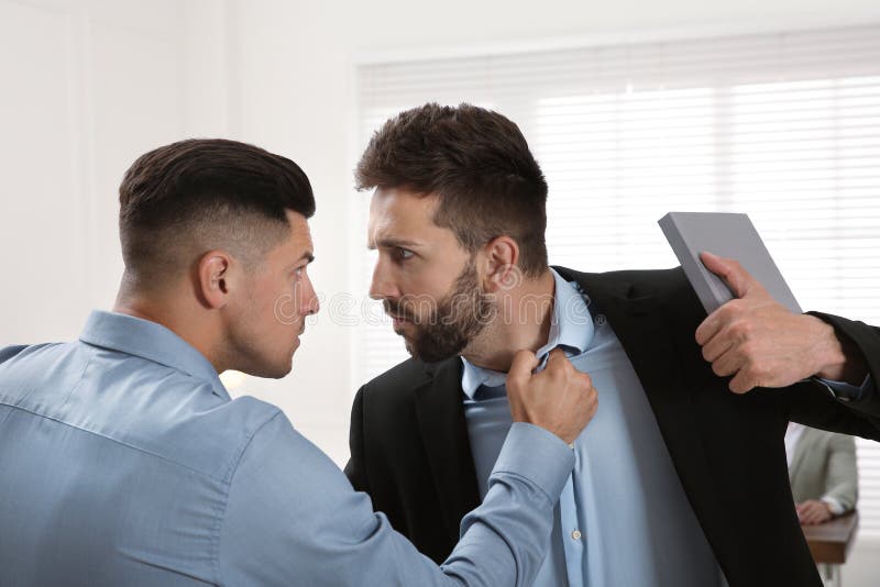 Emotional Colleagues Fighting in Office. Workplace Conflict Stock Image ...