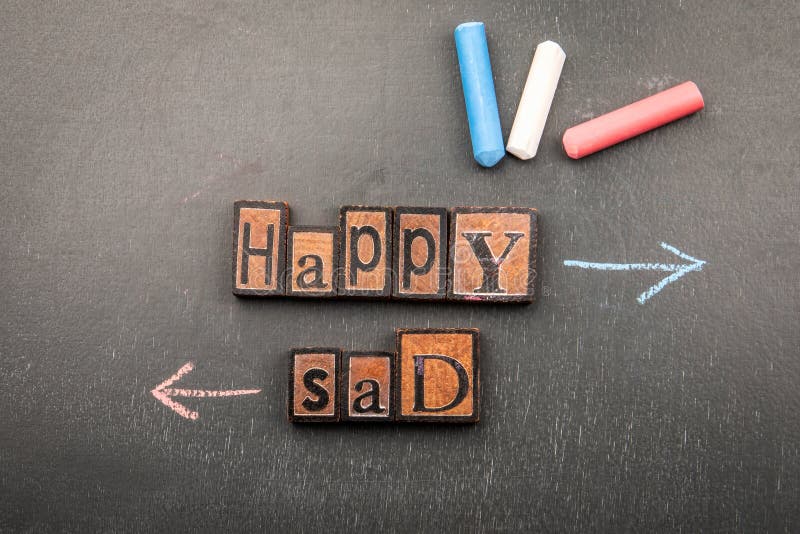 Emotional Contrast between Happy and Sad Moods Drawn with Chalk Stock ...