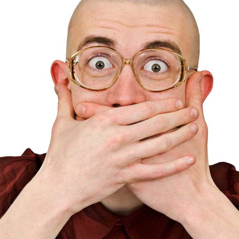 Emotional Excited Man Keep His Mouth Closed Stock Image - Image of ...