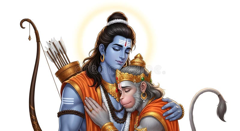 Emotional Illustration of Lord Shree Ram Embracing Loyal Devotee ...