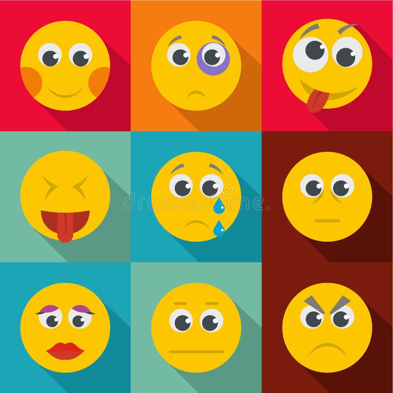 Emotional Instability Icons Set, Flat Style Stock Illustration ...