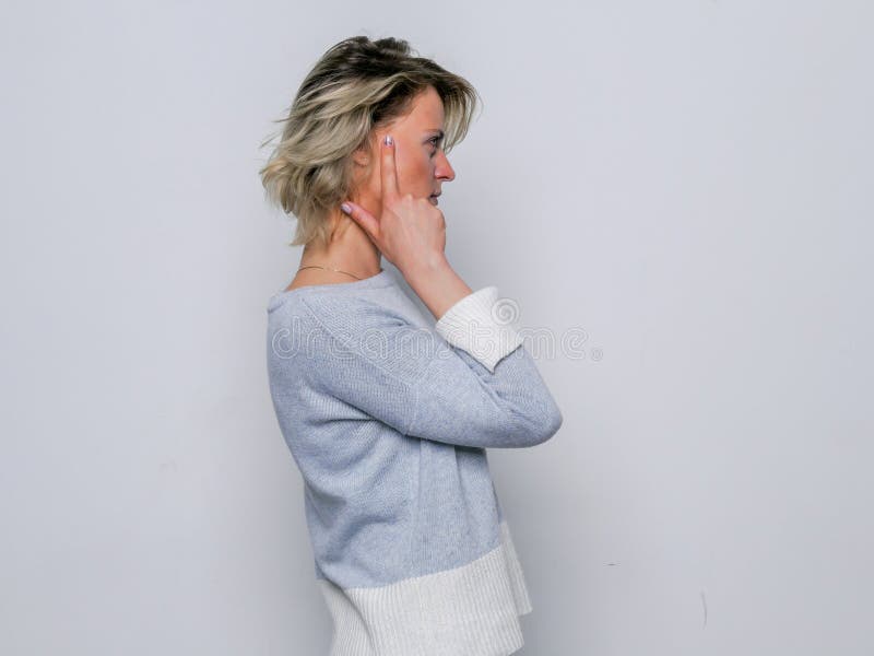 Side View Sequence of a Woman Thinking. Stock Image - Image of problem ...