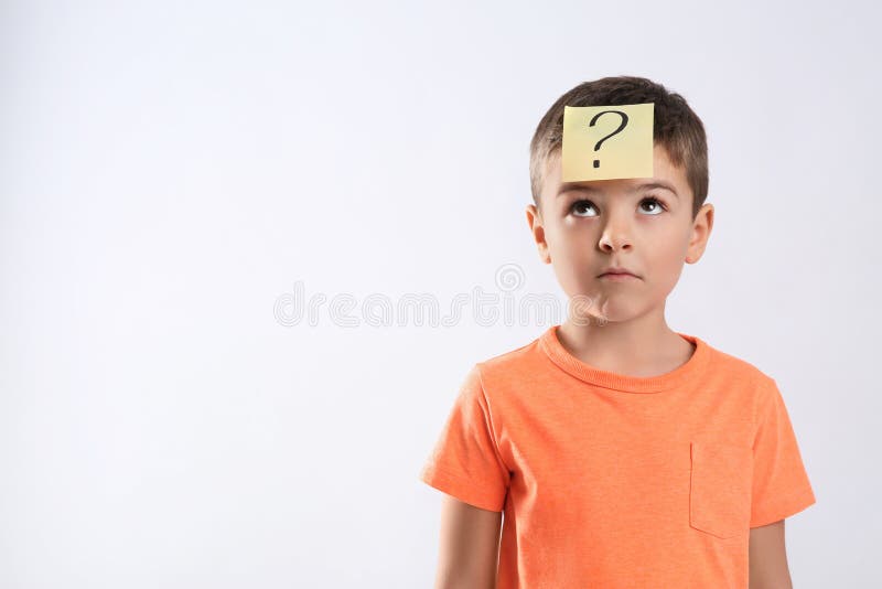 Emotional Little Boy with Question Mark on Background Stock Image ...