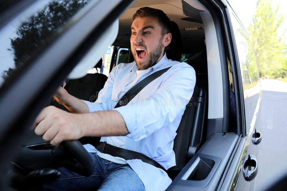 Emotional Man in Car. Aggressive Driving Behavior Stock Image - Image ...