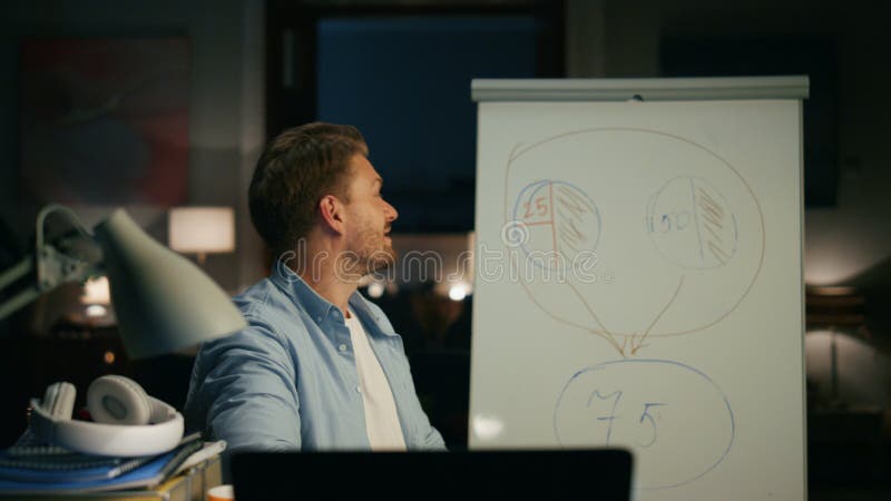 Emotional Man Giving Lecture at Remote Office Closeup. Specialist Using ...