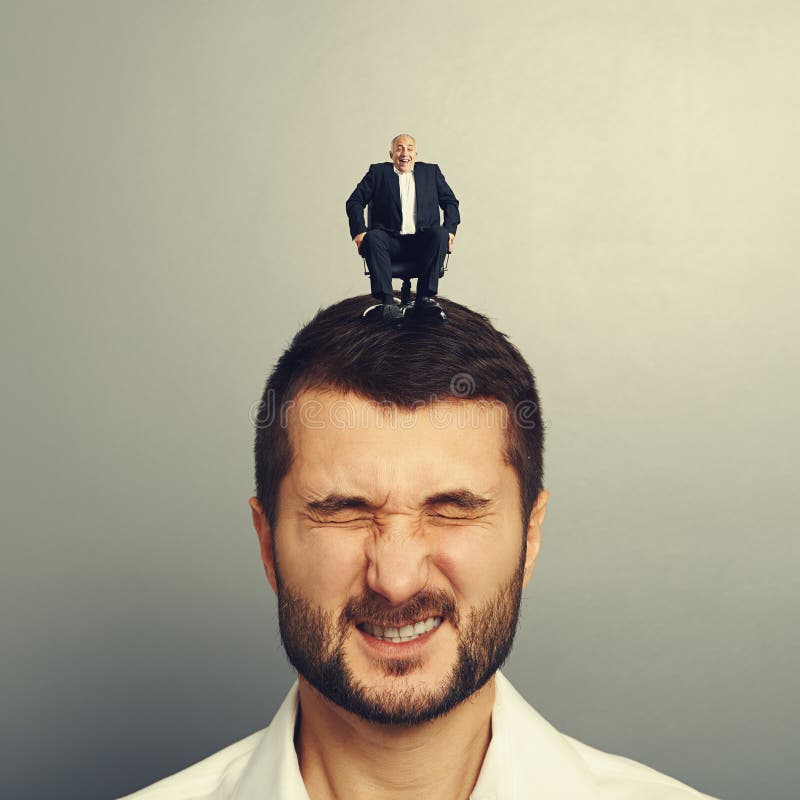 Emotional Man with Small Happy Boss Stock Photo - Image of grey ...