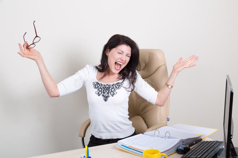 Sad Unhappy Woman in Office with Copier Printer Stock Photo - Image of ...