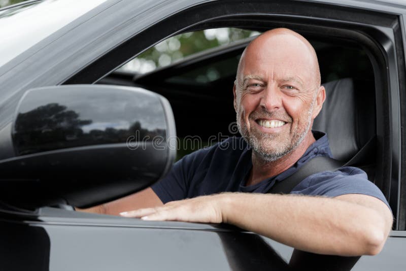 Emotional Portrait Active Mature Man in Car Stock Image - Image of ...
