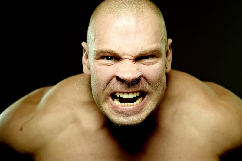 Emotional Portrait of Muscular Aggressive Man Stock Photo - Image of ...