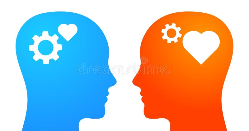 Thinking Vs Feeling. Emotional and Rational Intelligence. Heads with ...