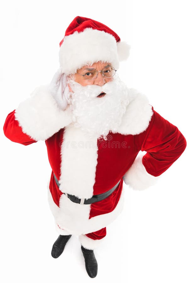 High Angle View of Disturbed Santa Claus Looking at Camera Stock Image ...
