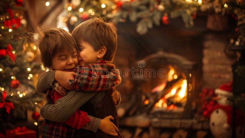 A Emotional Scene of Twin Brothers Hugging Stock Illustration ...