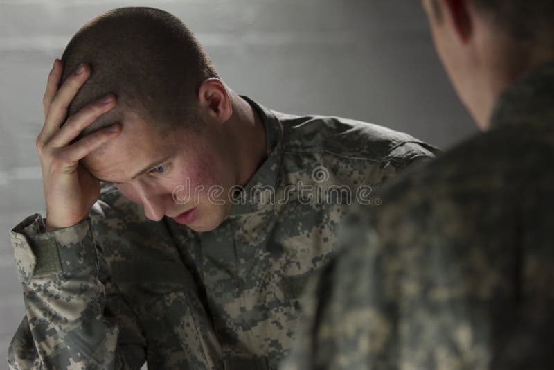 Soldier Consoles Peer with PTSD, Horizontal Stock Photo - Image of ...