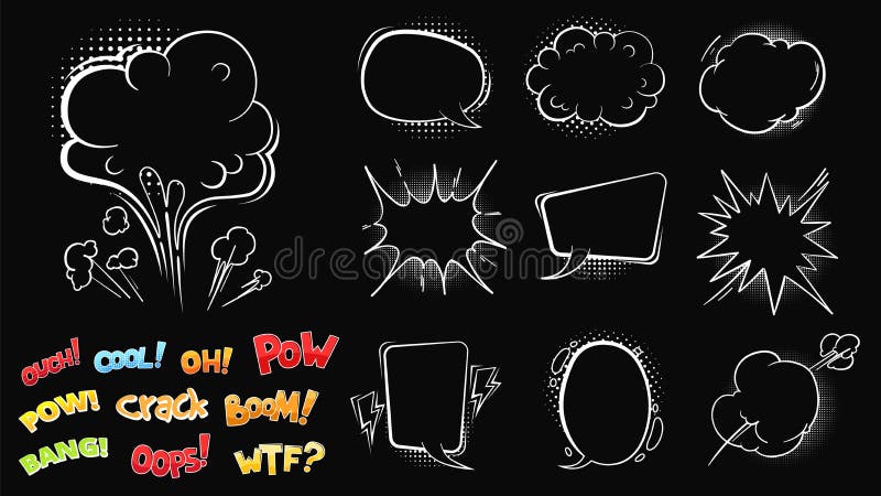Cartoon Speech Bubbles, Explode Bang Sound with Comic Text Elements ...