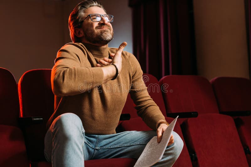 Stage Director with Scenario on Seats Stock Image - Image of ...