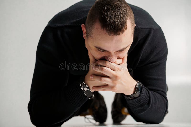 Emotional Struggle: a Man in Contemplation Battling Inner Turmoil Stock ...