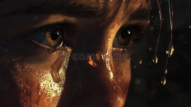 Emotional Tears Flowing Down a Face in Soft Light Close-up Portrait ...
