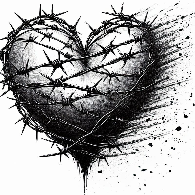 Spiked Heart Illustration in Monochrome Stock Illustration ...