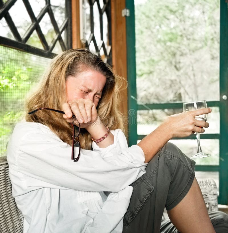Emotional Woman Laughing or Crying Stock Photo - Image of beverage ...