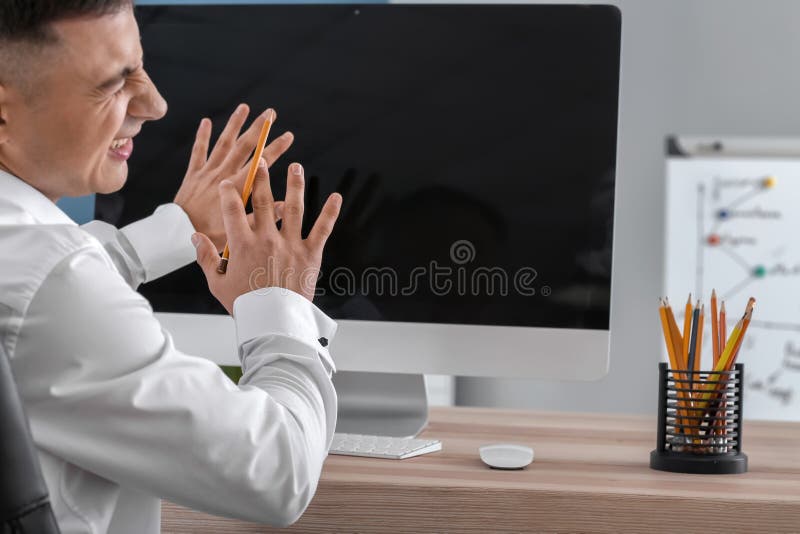 Emotional Young Man after Making Mistake during Work with Computer ...