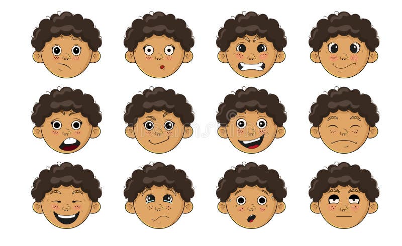 The Cute Boy Faces by Different Emotions Stock Vector - Illustration of ...