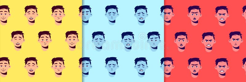 Emotions Human Characters Seamless Pattern. Smiling and Funny Male ...