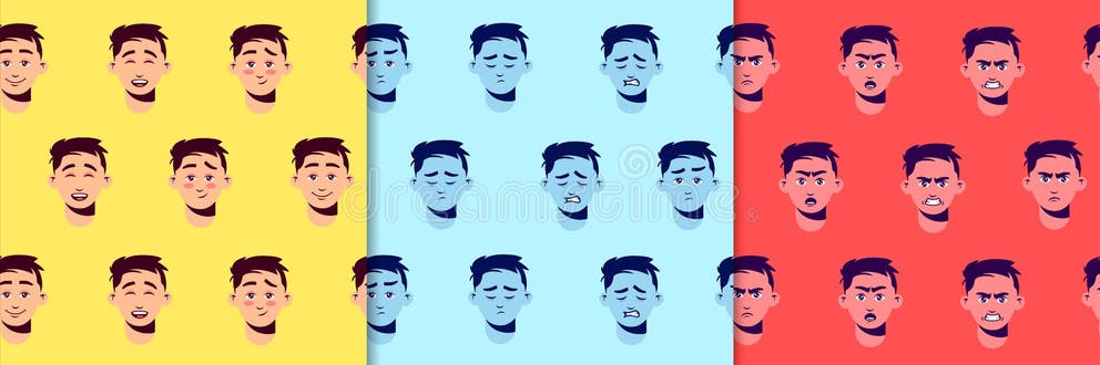 Emotions Human Characters Seamless Pattern. Smiling and Funny Male ...