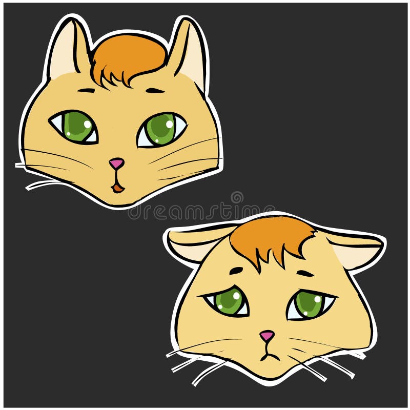Emotions Normal and Sad Cat`s Faces Stock Vector - Illustration of icon ...