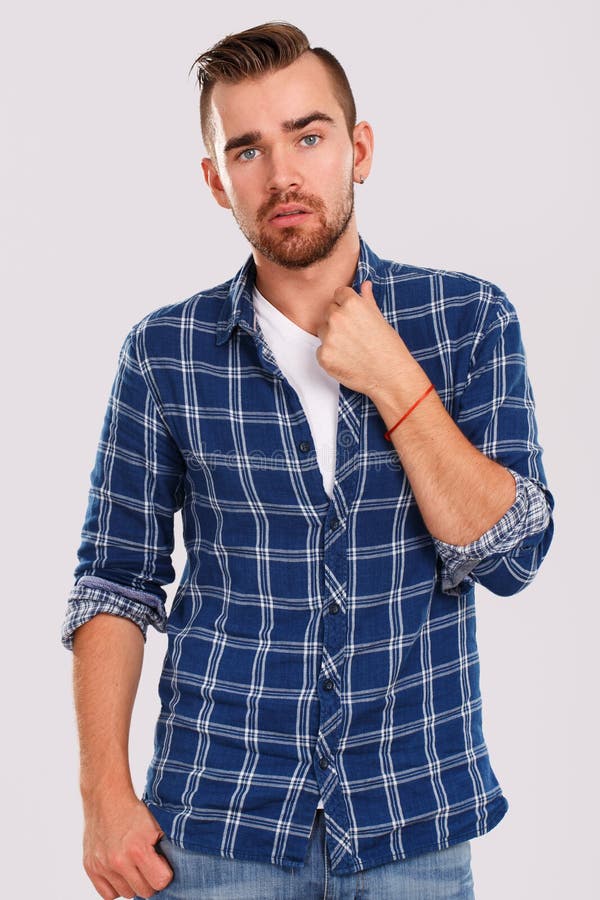 Emotions. Young Man in Blue Shirt Stock Image - Image of blue, human ...