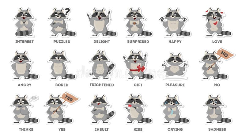 Emozioni Del Procione Fissate Illustrazione Vettoriale - Illustrazione ...
