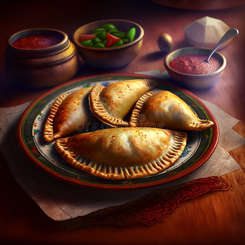 Empanadas on Plate and Sauce Stock Illustration - Illustration of ...