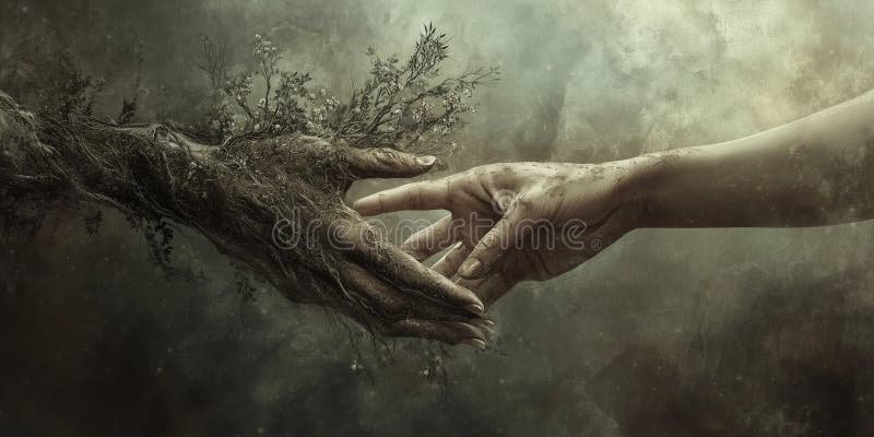 Empathy Connection between Hands and Nature with Roots and Human Bond ...