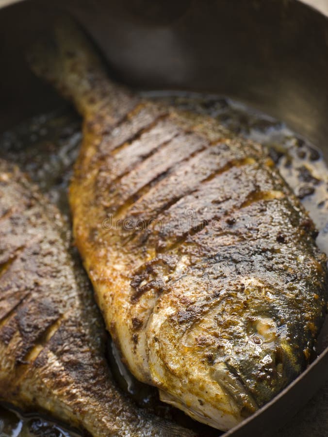 Emperor Bream Roasted with Tikka Spices Stock Photo - Image of inside ...